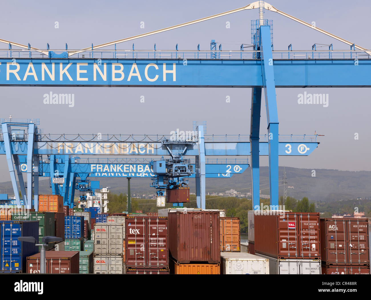 Loading bridge with containers in the container terminal, Mainz ...