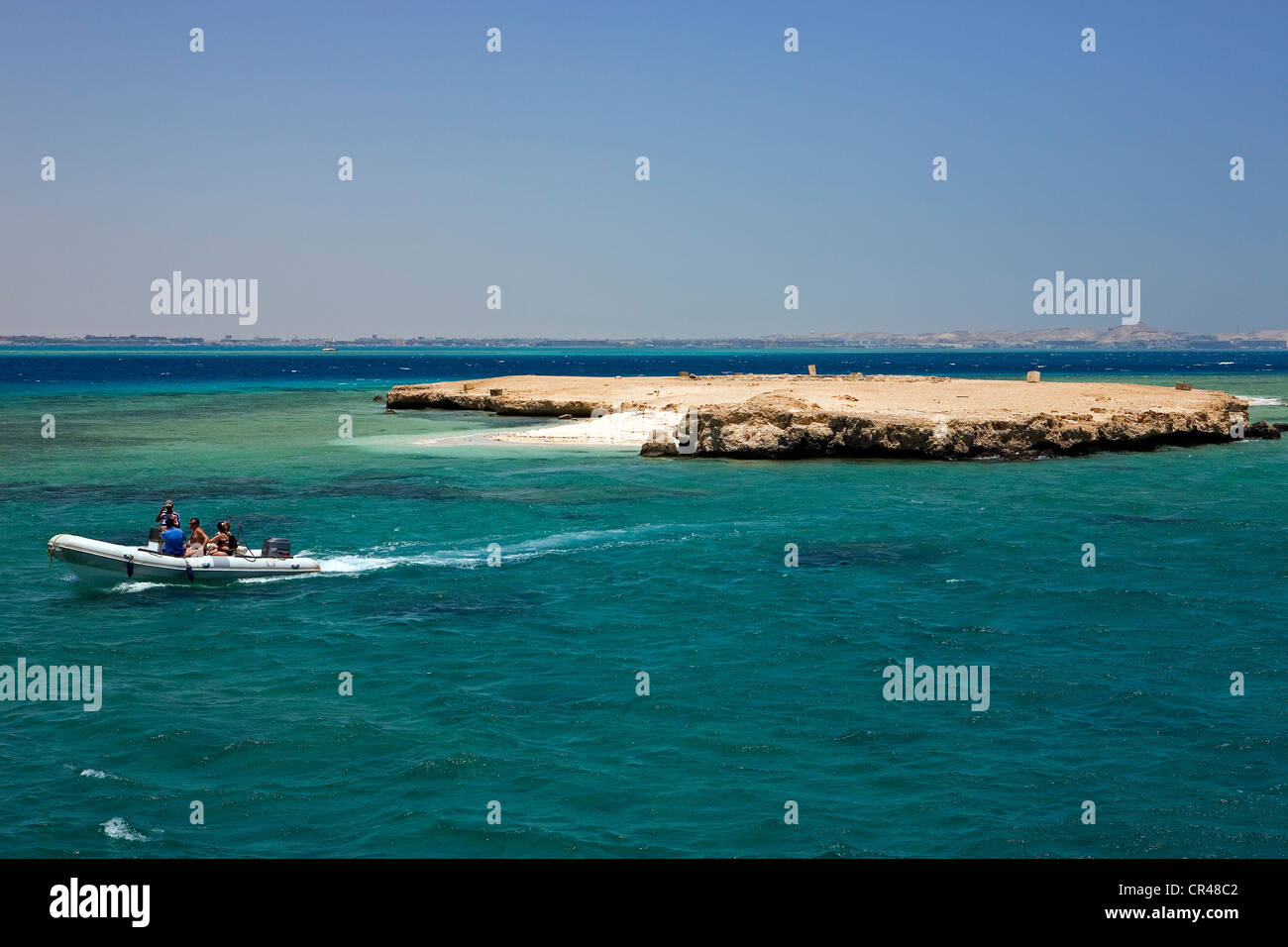 Egypt, Red Sea, Hurghada, inflatable dinghy off the coasts Stock Photo ...
