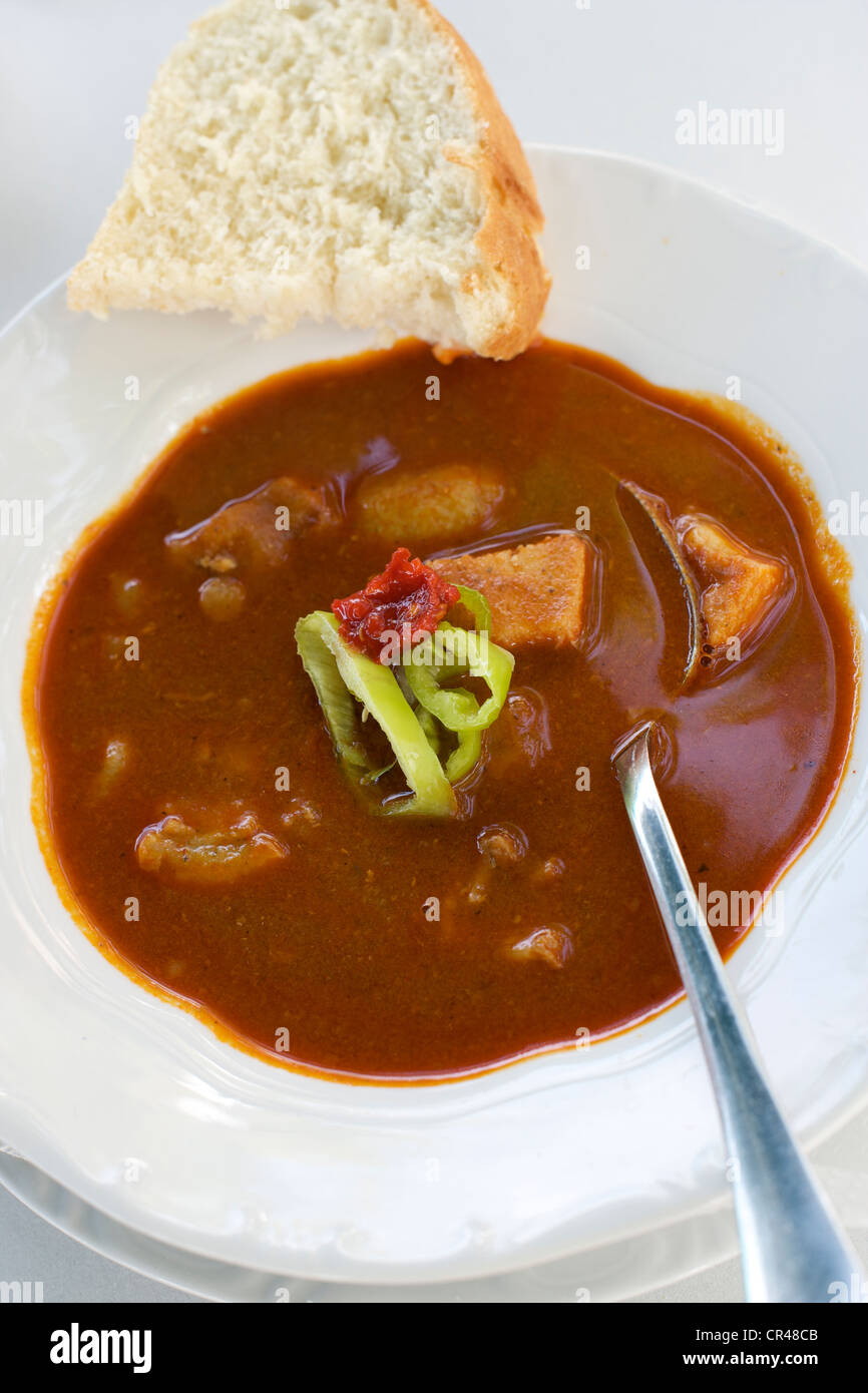Fish goulash in a restaurant in Hungary Stock Photo - Alamy