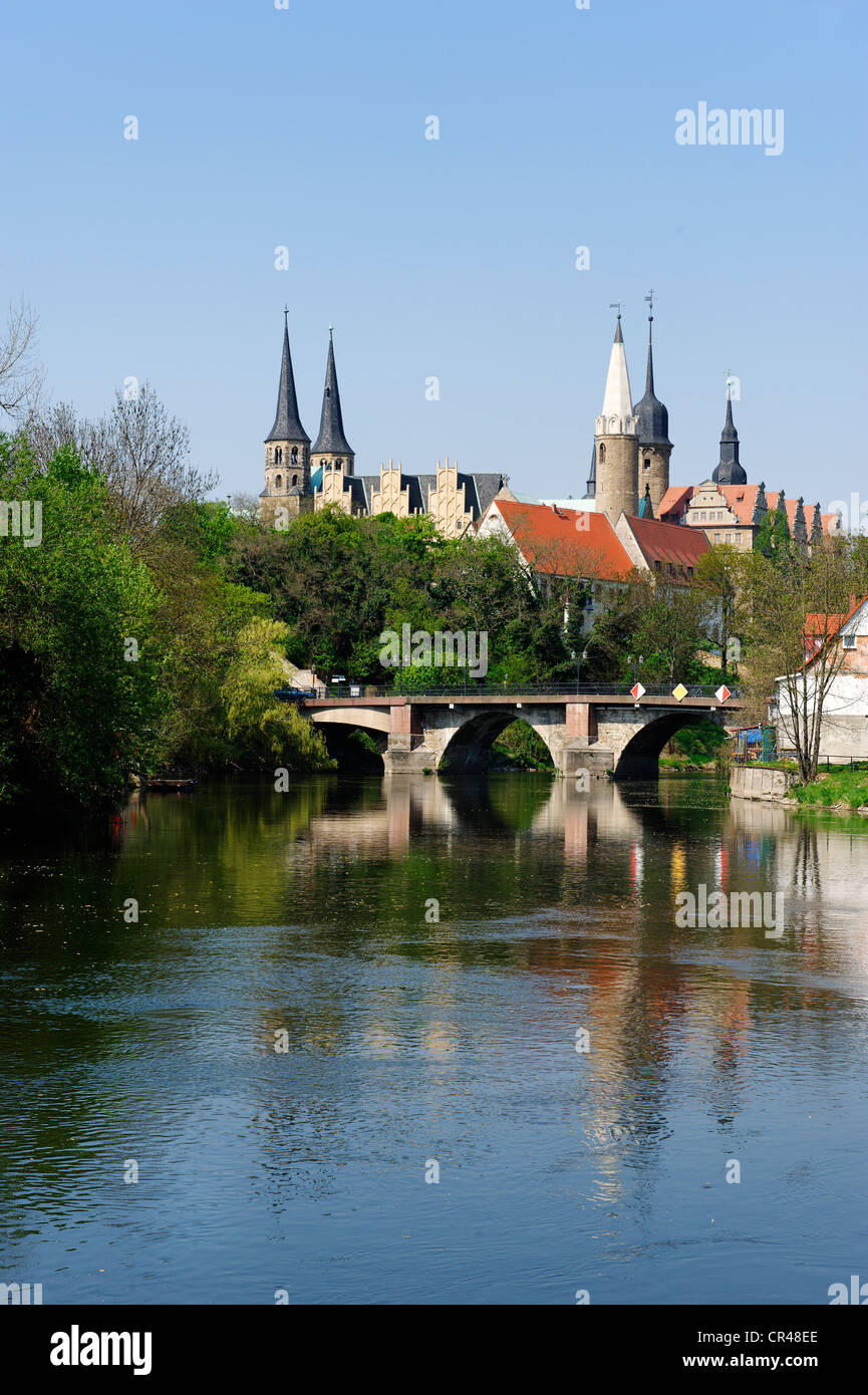 Cathedral district and castle above the Saale river, Merseburg, Saxony ...