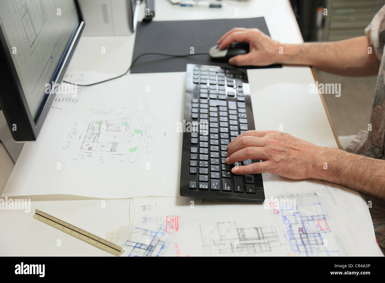 Architect Designing Floor Plan Stock Photo - Alamy