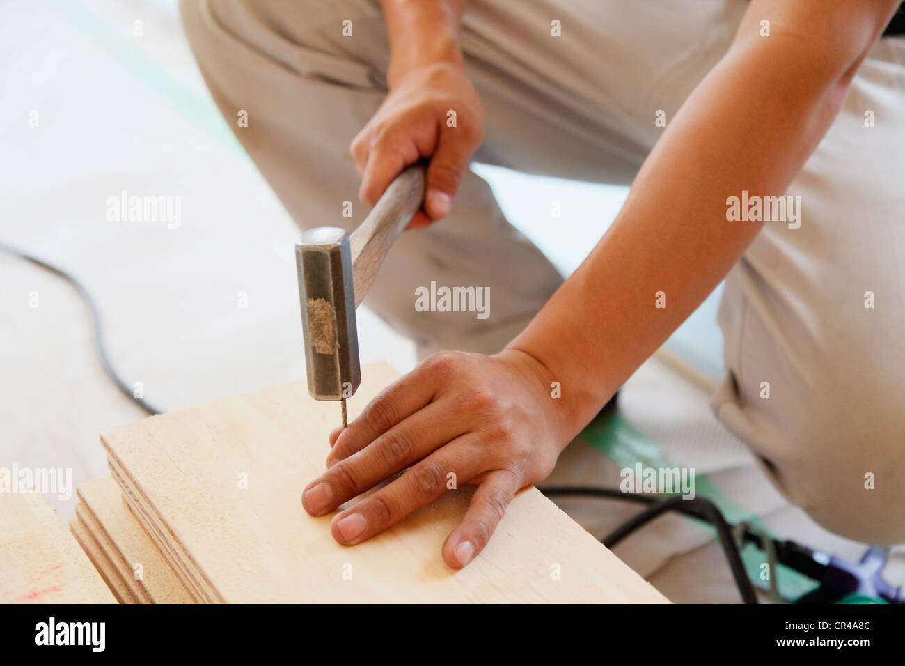Hand hammering nail color hi-res stock photography and images - Alamy