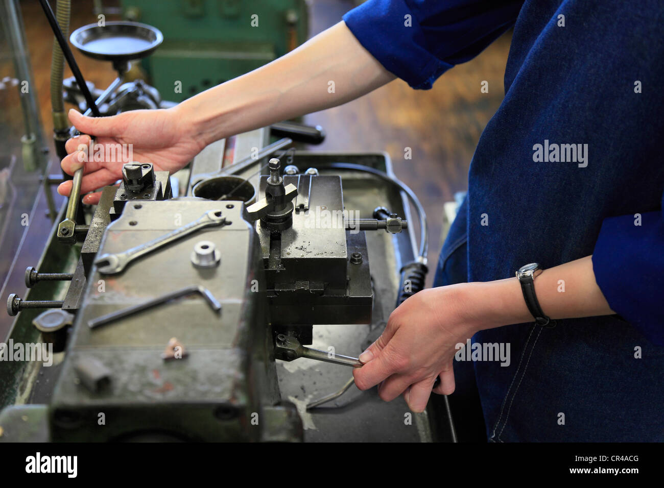 Machinery Operator Holding Handle of Machine Stock Photo - Alamy