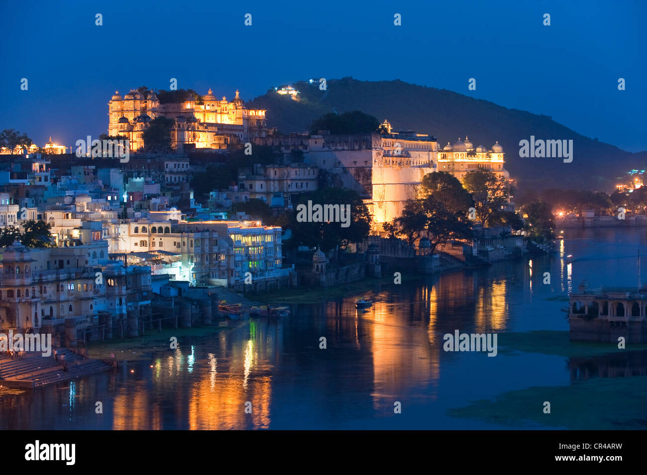 India, Rajasthan State, Udaipur, City Palace and Pichola Lake Stock ...