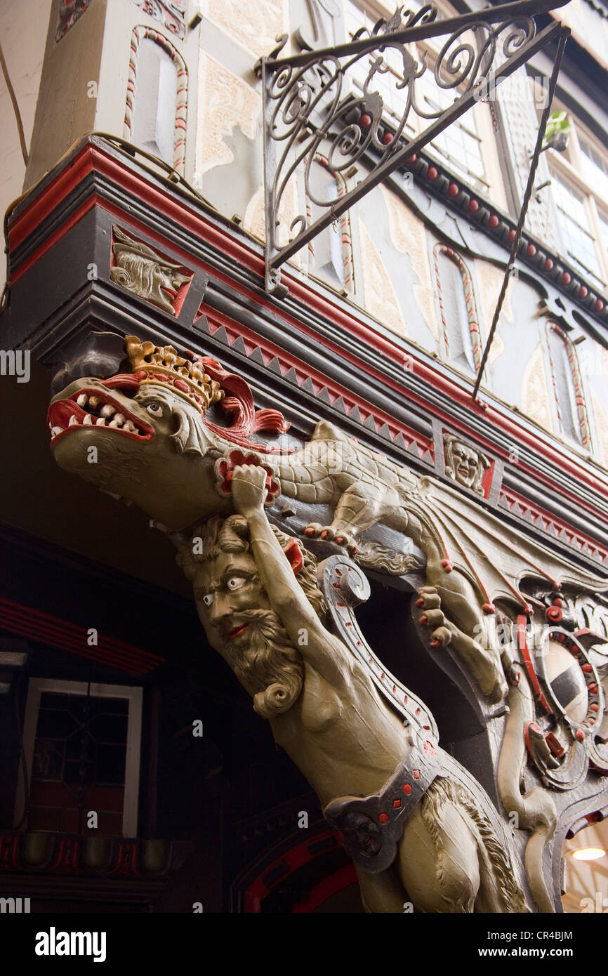 Ornate house facade in the city centre of Marburg, Hesse, Germany ...