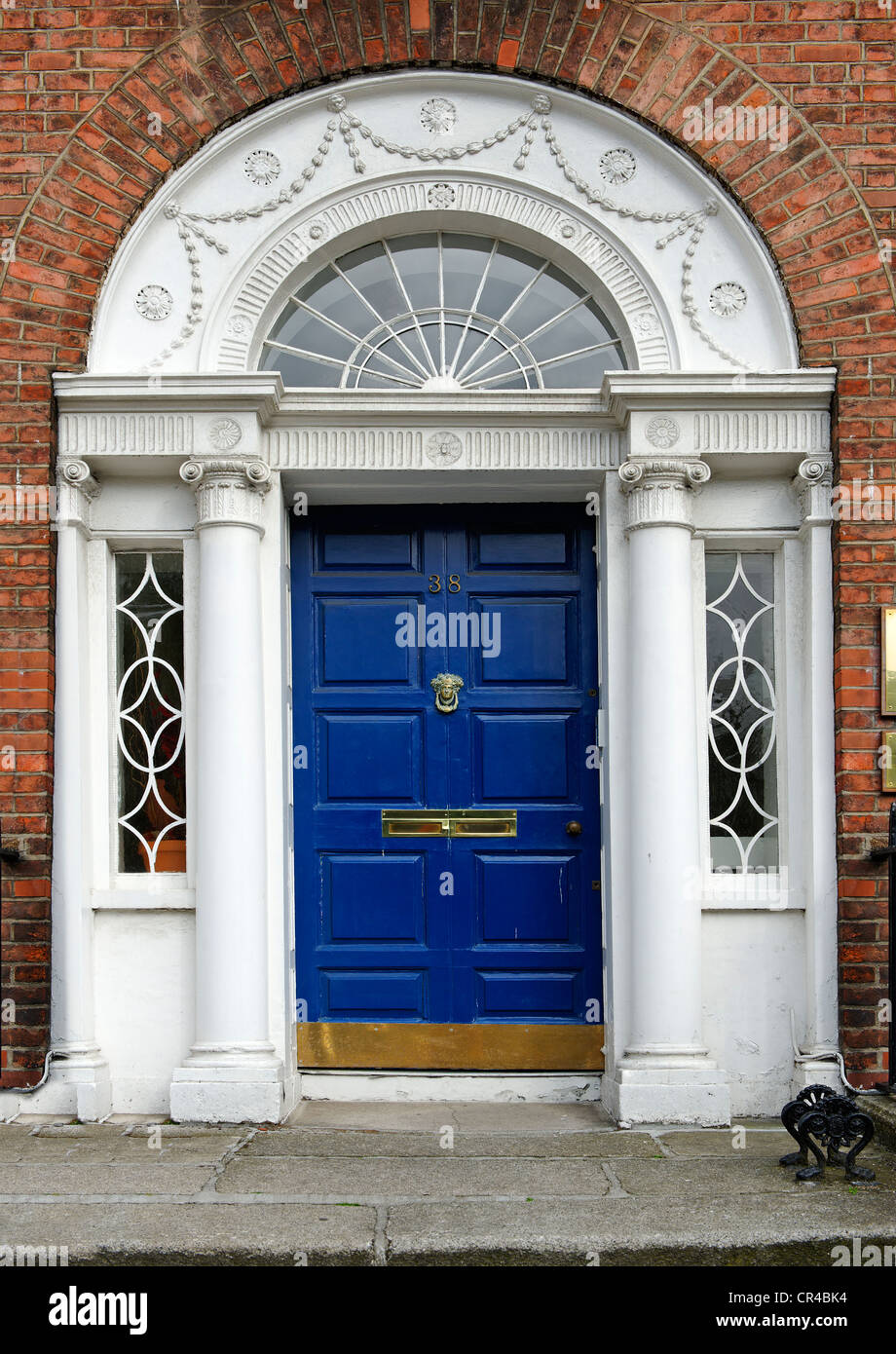 Blue front door of a terraced house near Merrion Park, Dublin, Republic ...