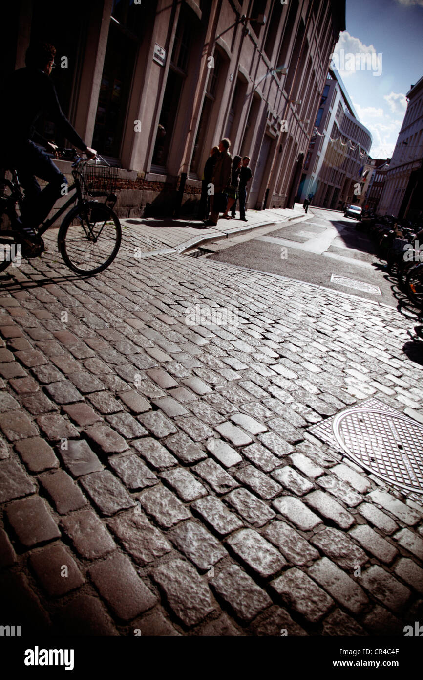 Cobblestone street, Patershol quarter, Ghent, Western Flanders, Belgium ...