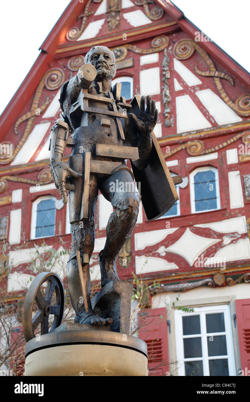 Statue of Goetz von Berlichingen by Gunther Stilling in front of the ...