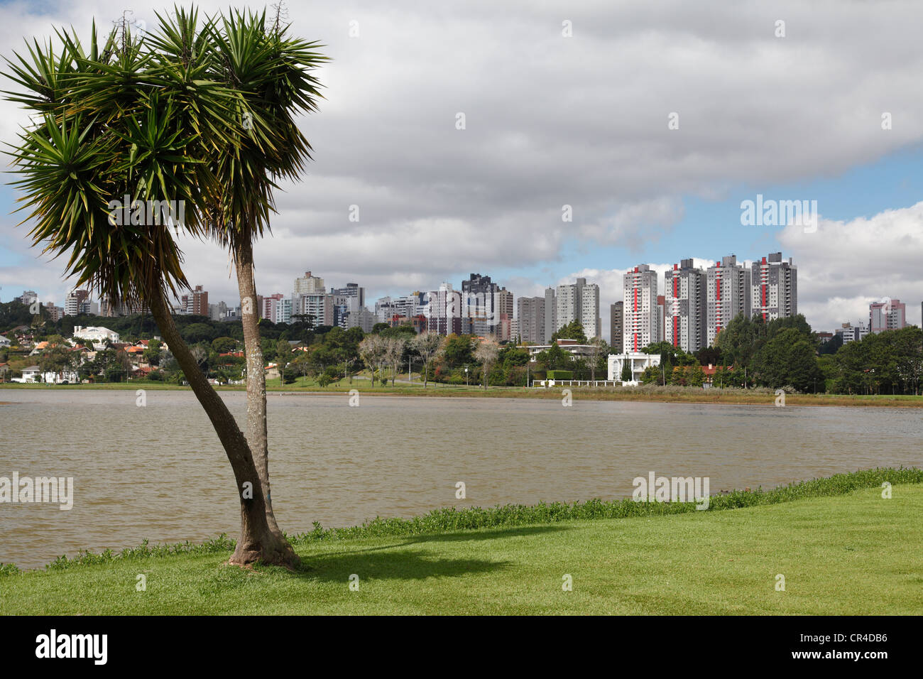 Barigui Park, Parque Barigui, skyline with skyscrapers behind, Curitiba ...