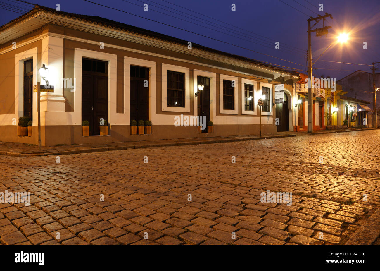 Night view, historic old town of Morretes, Paraná, Brazil, South ...