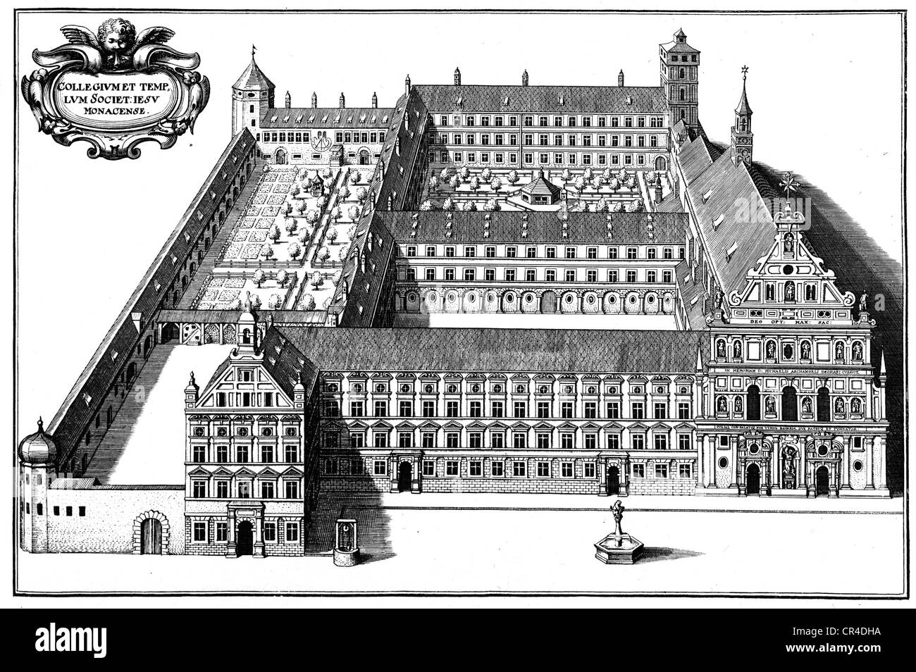 Convent of the Society of Jesus, about 1650, Munich, copper engraving ...