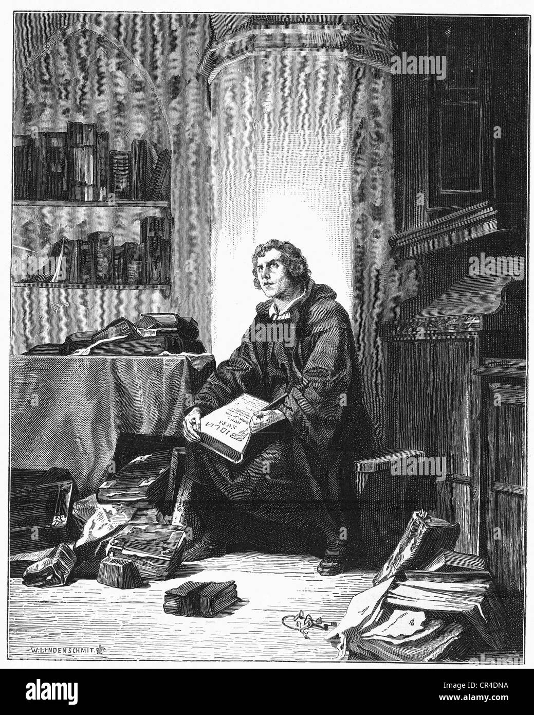 Martin Luther Is Studying The Bible Steel Engraving 19 Centuryury