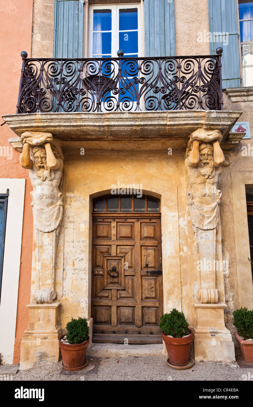 France, Vaucluse, Luberon, St Saturnin les Apt, 18th century door and ...