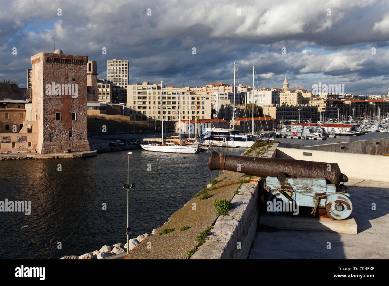 Fort Saint Jean, entrance of the Vieux Port, old port, Marseille ...
