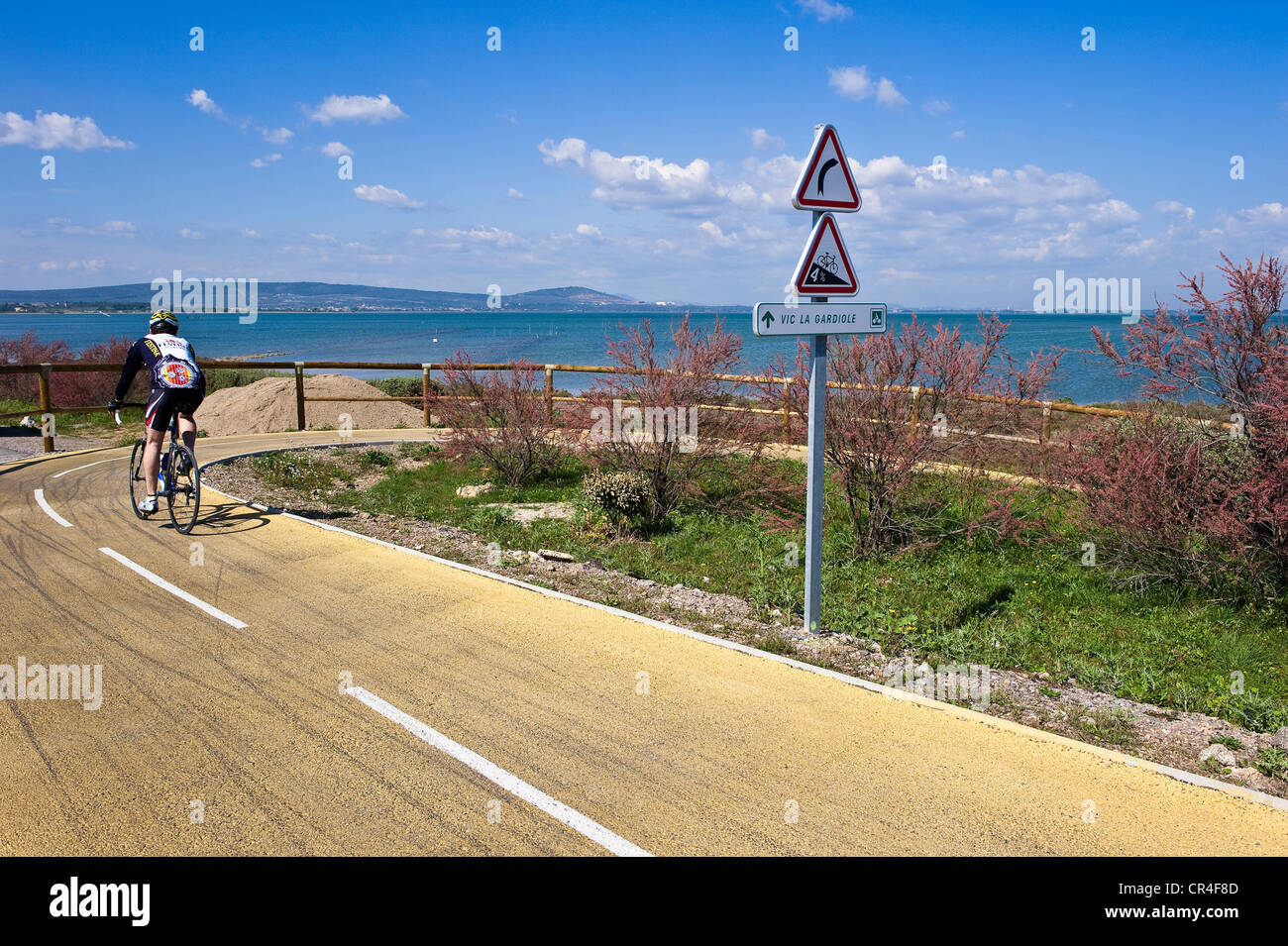 France, Herault, Vic la Gardiole, bicycle path above the canal linking ...