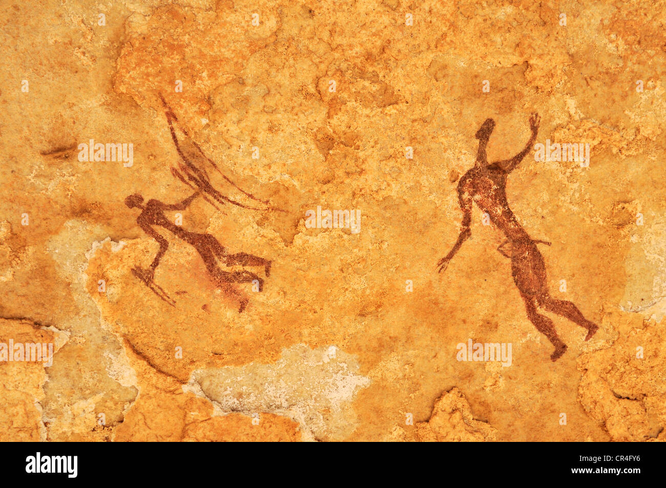 Painted warriors or hunters, neolithic rock art at Tin Meskis, Adrar n ...