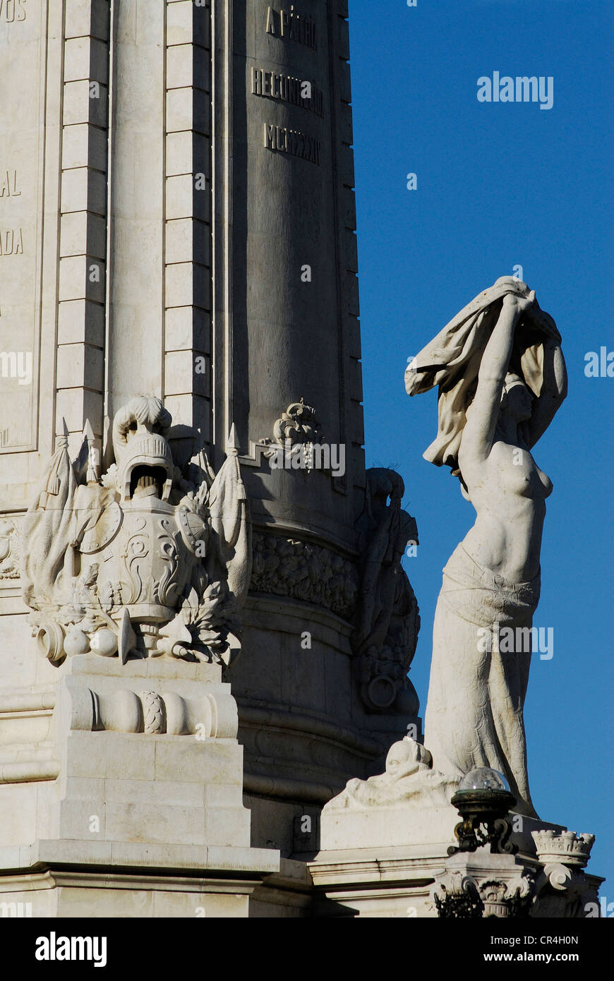 Portugal, Lisbon, Marques de Pombal Square, detail of a monument ...