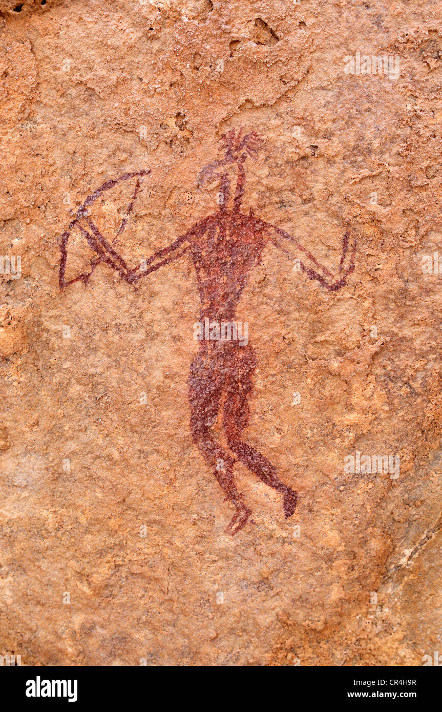 Painted warrior, neolithic rock art at Tin Meskis, Adrar N'Ahnet ...