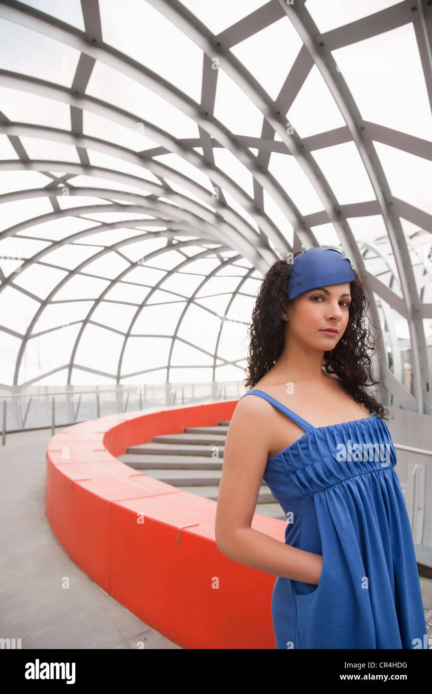 Portrait of young australian lady in blue dress at Webb Bridge ...