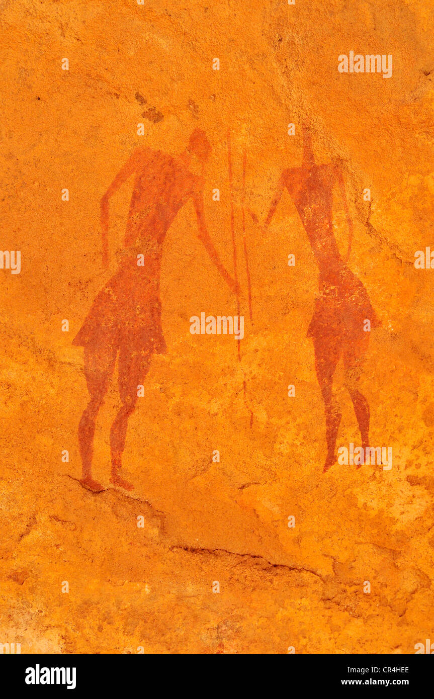 Painted warriors, neolithic rockart of the Acacus Mountains or Tadrart ...