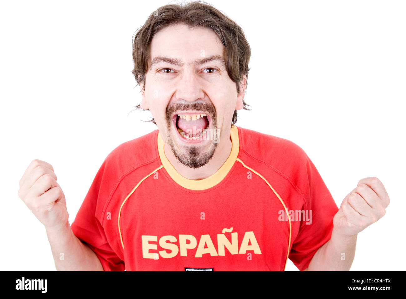 happy spanish man supporter, isolated on white Stock Photo - Alamy