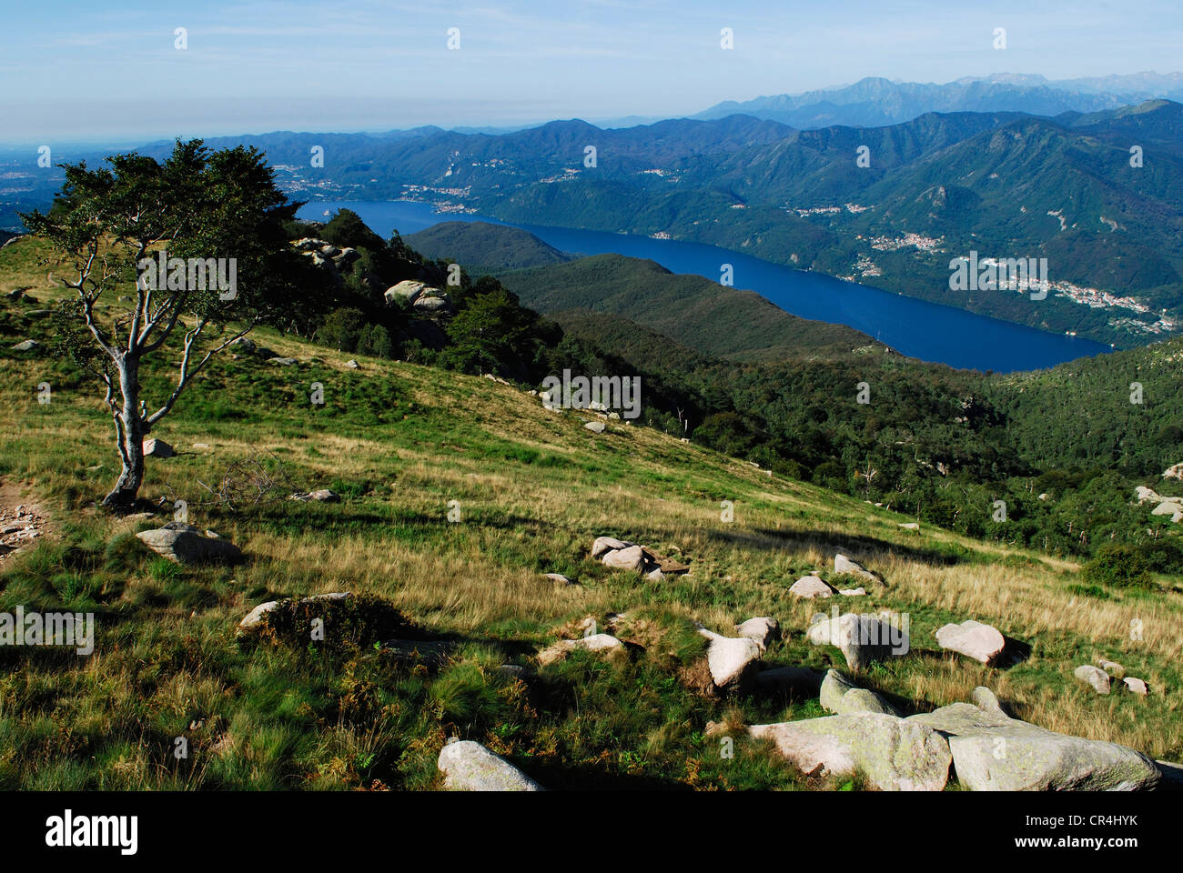 Italy, Piedmont, Lake Orta, Mottarone Mount (1491 m) and the lake Stock ...