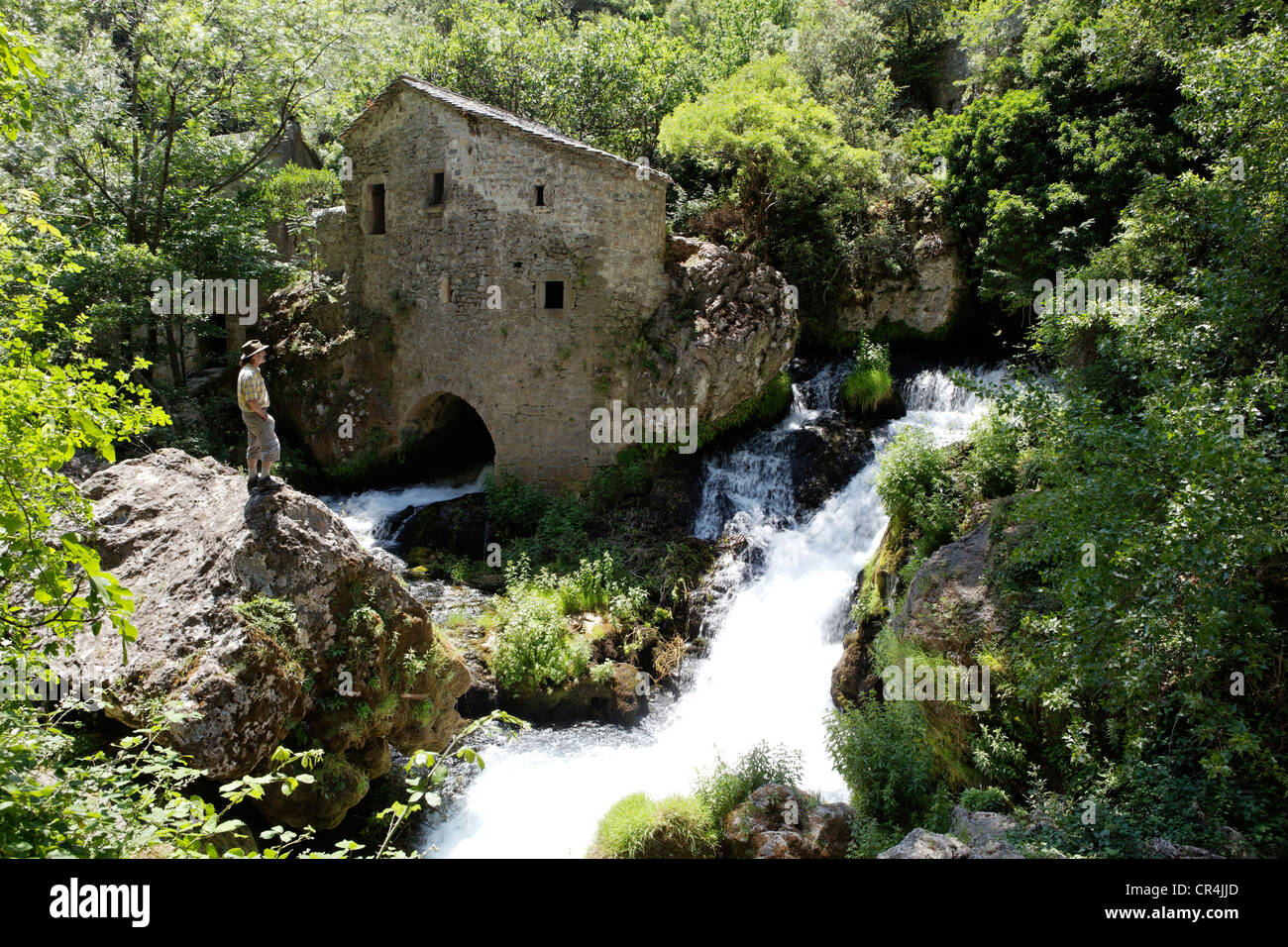 Mill of La Foux at Vis river resurgence, Cirque de Navacelles, Blandas ...