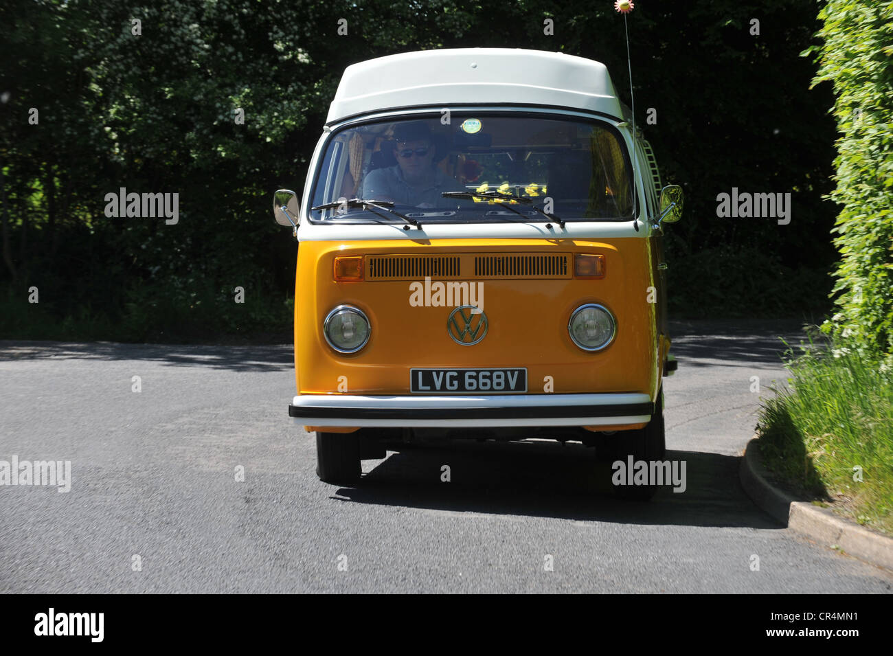 1979 Bay WIndow VW Volkswagen camper van, micro bus cornering Stock ...