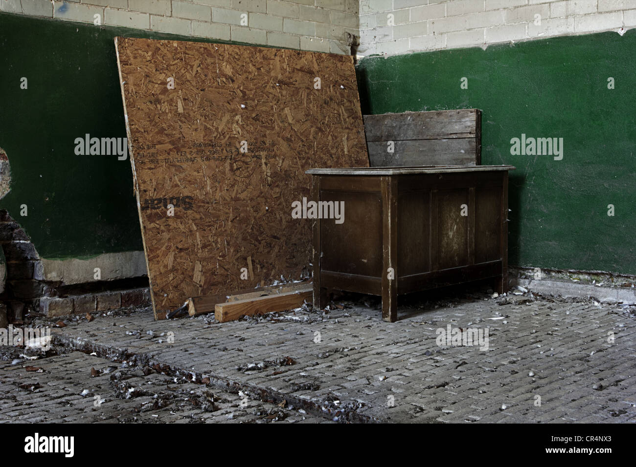 Old desk in derelict abandoned building Stock Photo - Alamy