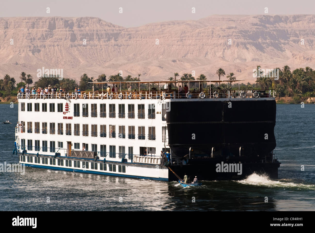 Egypt, Upper Egypt, NIle Valley, Esna, floating cruise ship near the ...
