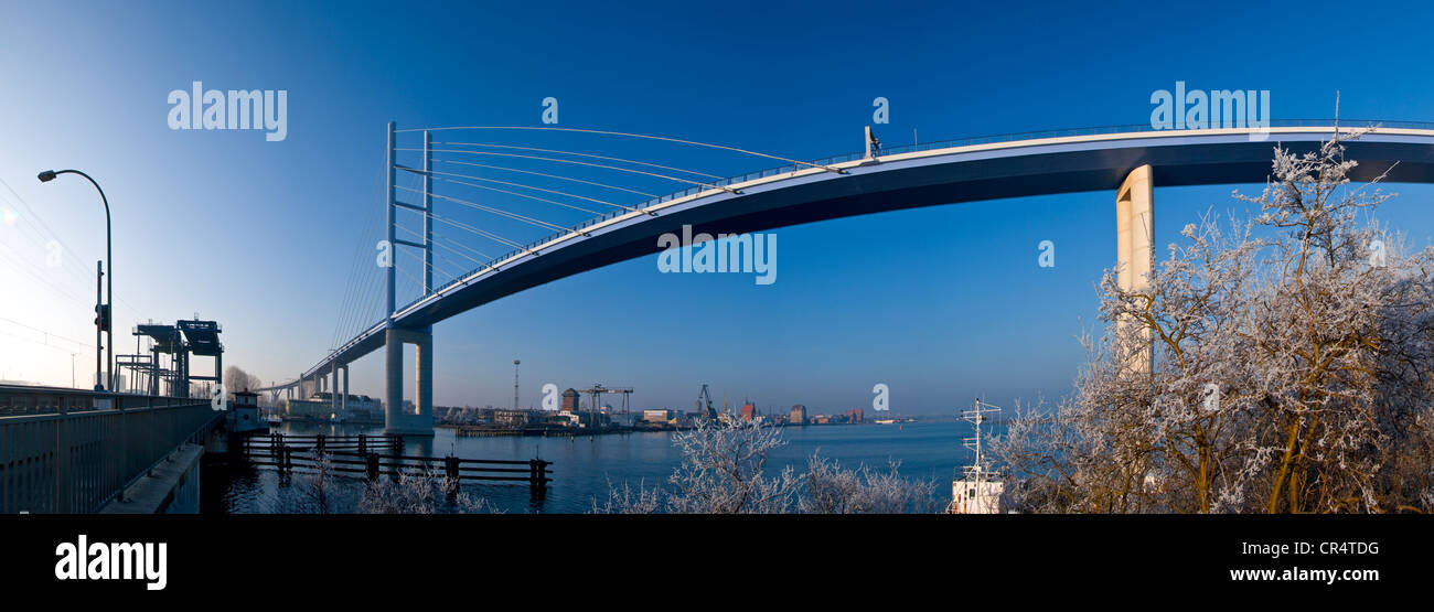 The old Ziegelgraben Bridge and the new Strelasund Bridge to Ruegen ...