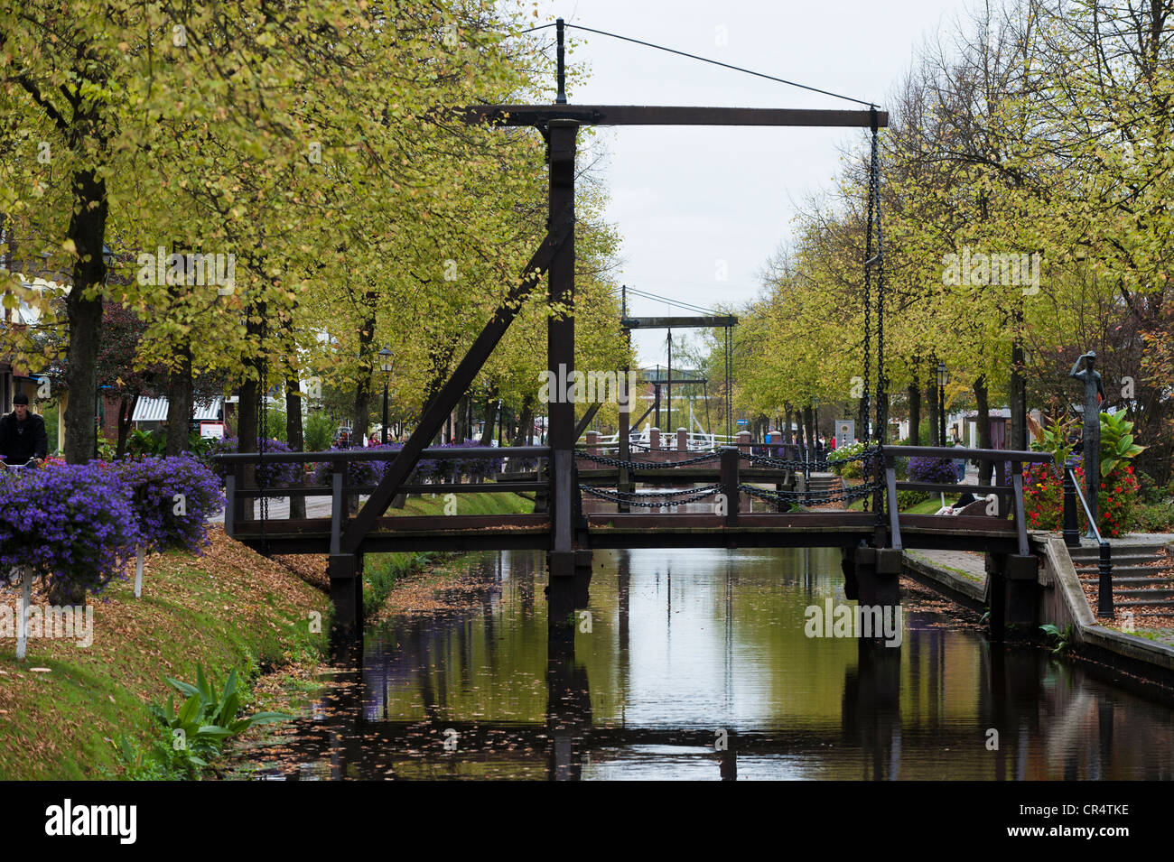 Drawbridge at Hauptkanal, main channel, Papenburg, Lower Saxony ...