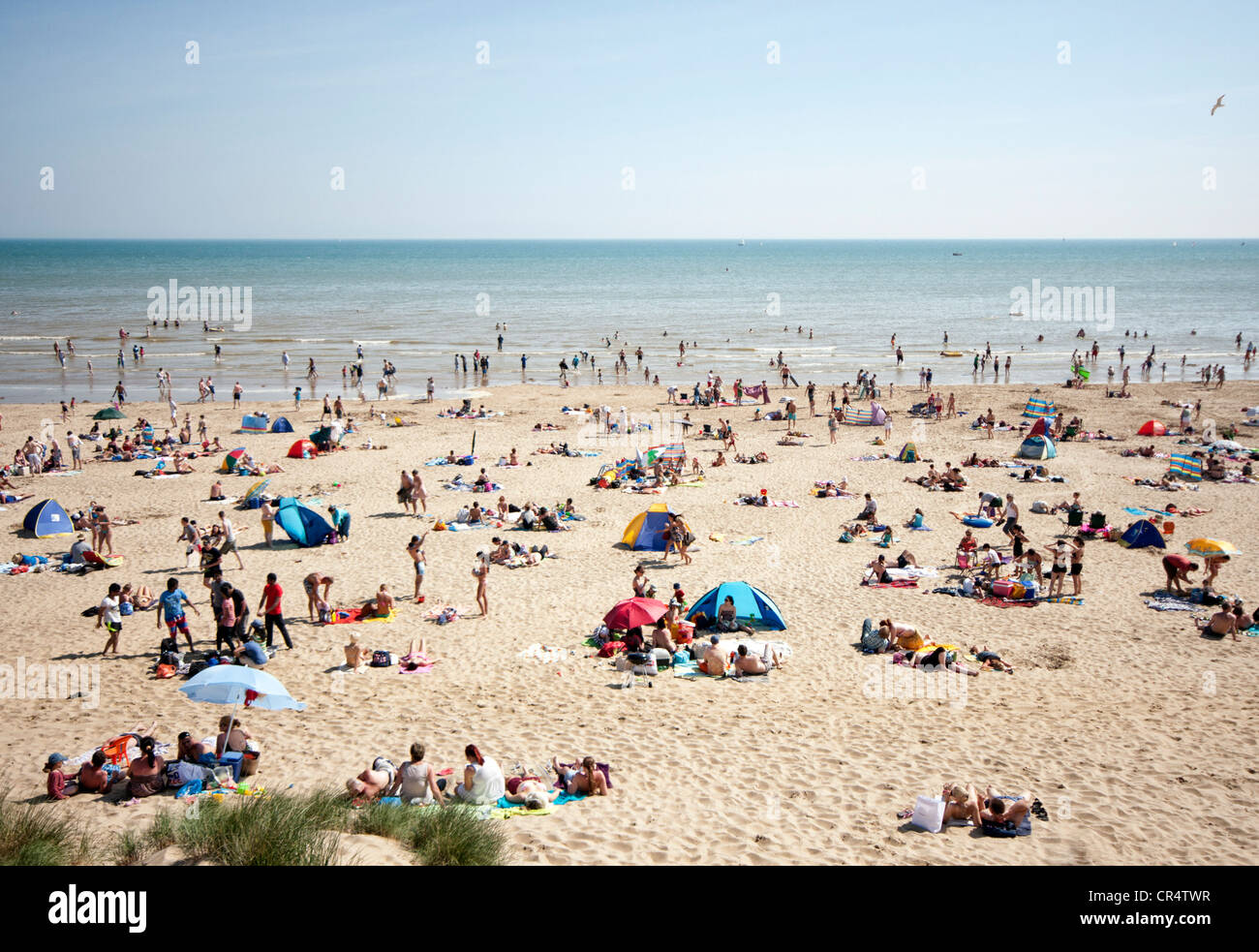 aerial view onto Camber Sands beach on a busy , sunny weekend in summer ...
