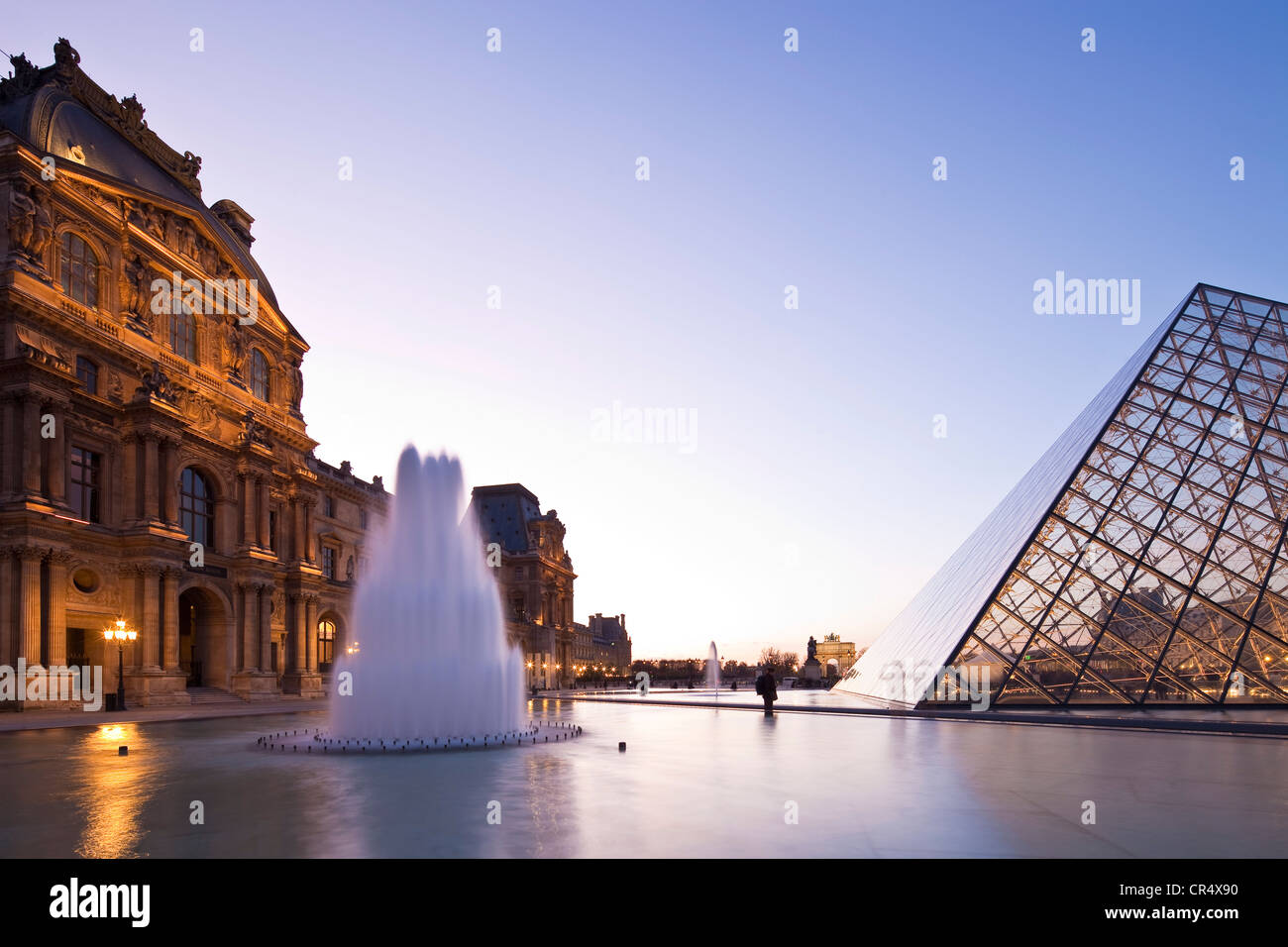 France, Paris, Louvre Museum and Pyramid by the architect Ieoh Ming Pei ...