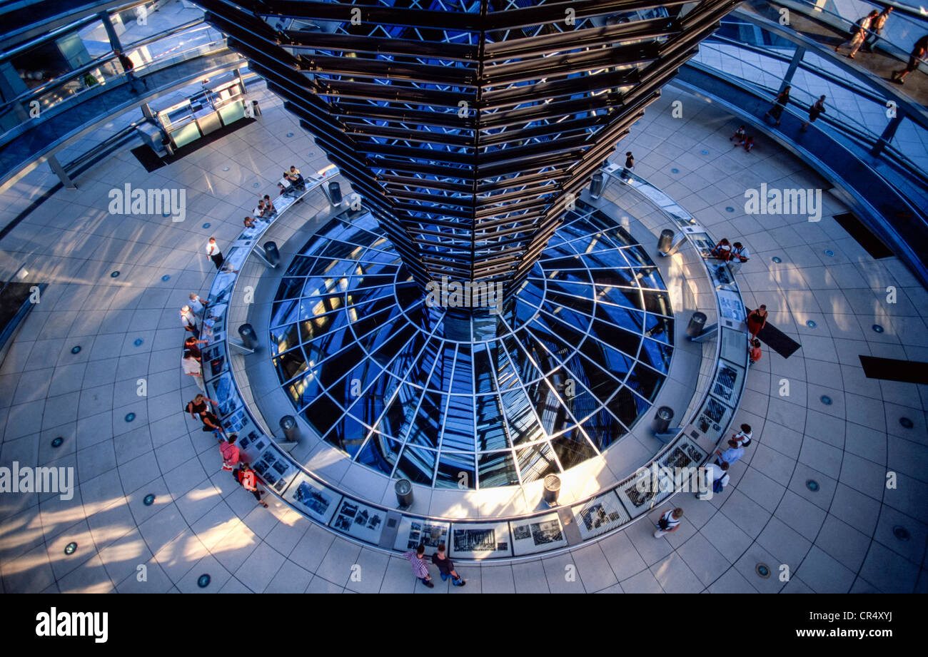 Looking down on the mirrored cone of the Reichstag Dome, Berlin ...