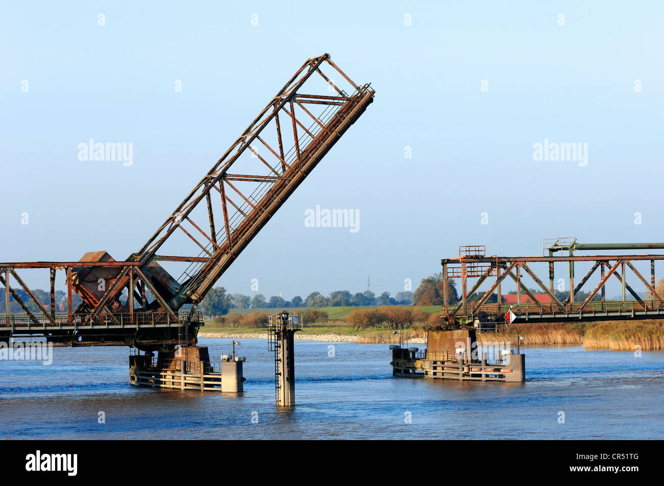 Friesenbruecke bridge when opened, a railway bascule bridge crossing ...