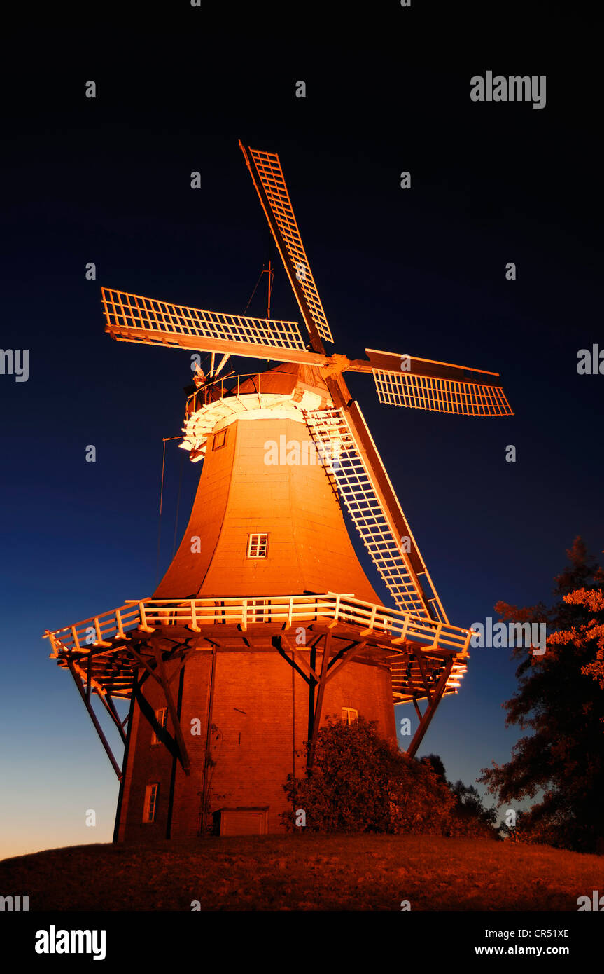 Windmill at night, Dutch gallery type, one of the twin mills of ...