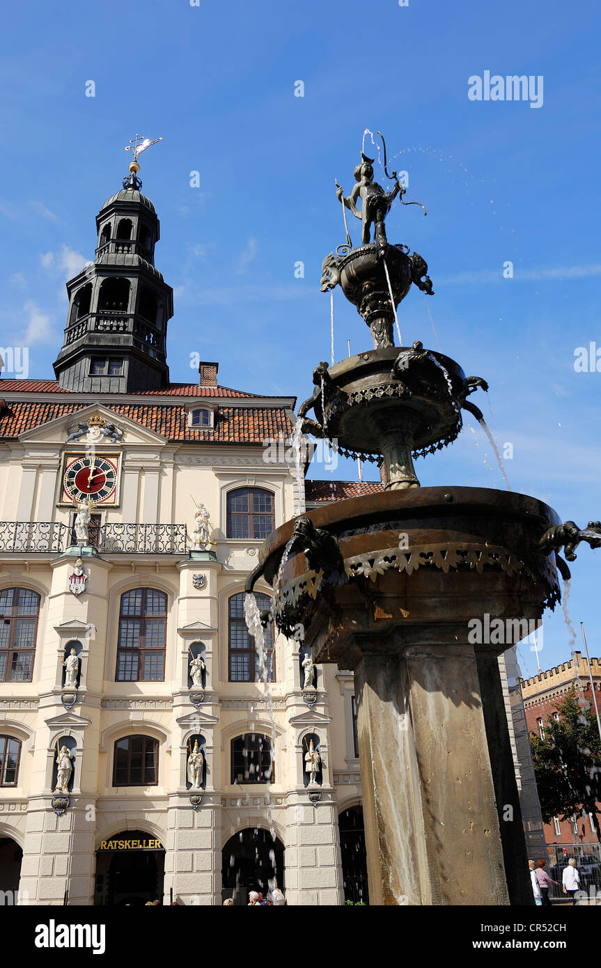 Luna Fountain in front of the Town Hall, Lueneburg, Lower Saxony ...