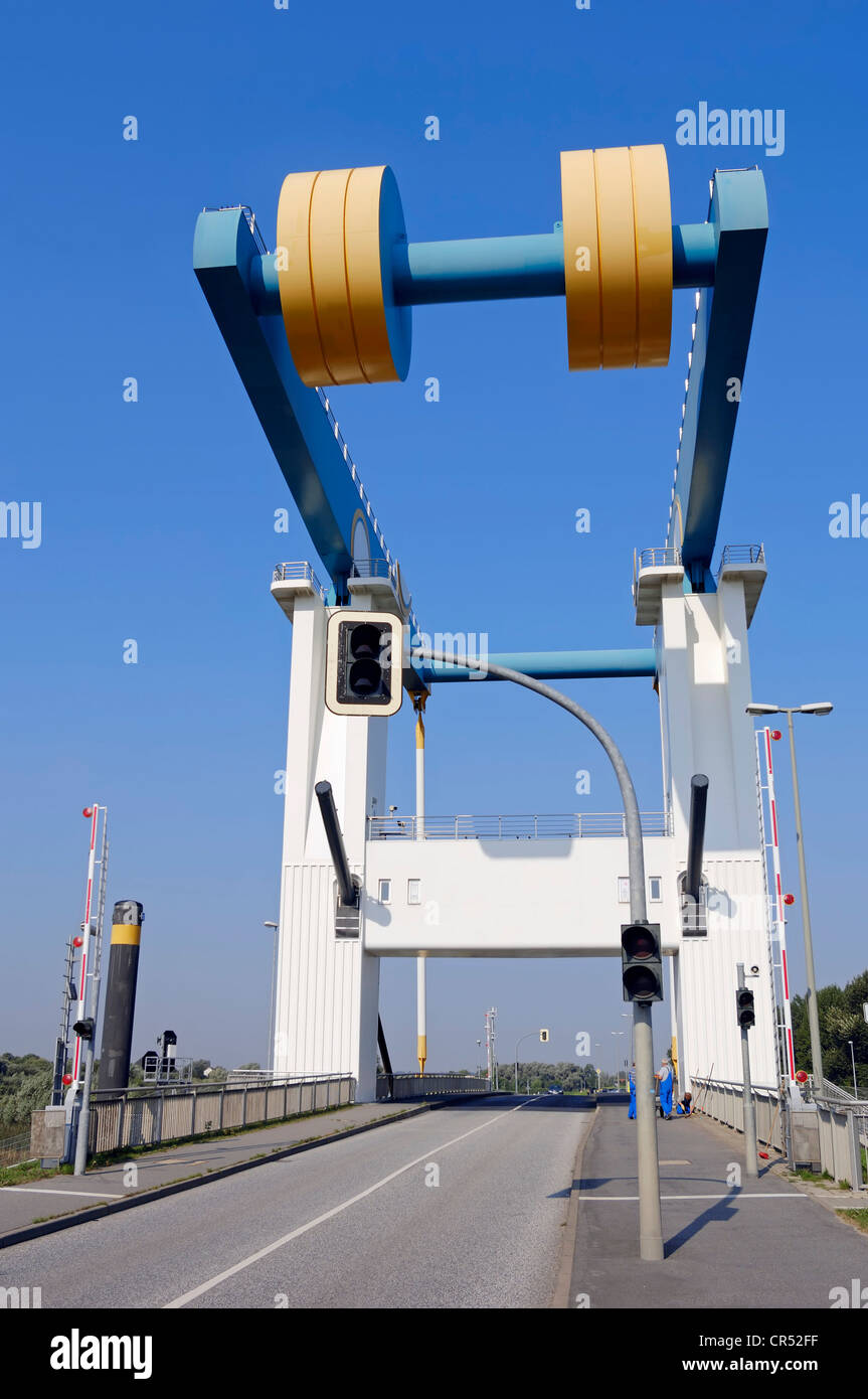 Drawbridge and road, Finkenwerder, Hamburg, Germany, Europe Stock Photo ...