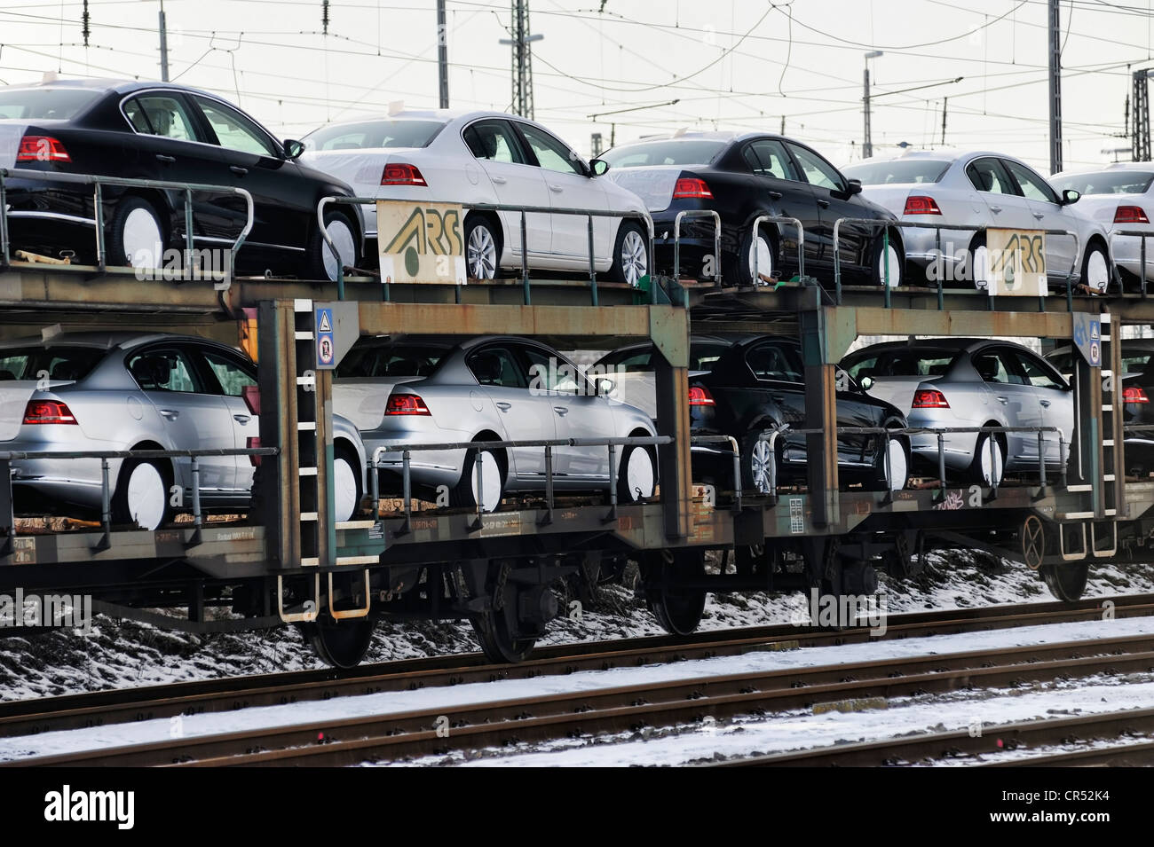 Port railway, freight train loaded with cars, Hamburg, Germany, Europe ...