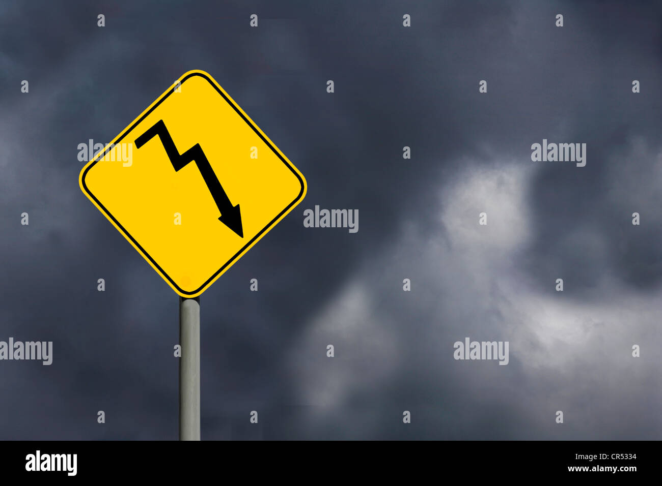 Road sign warning of troubled times against stormy sky Stock Photo - Alamy