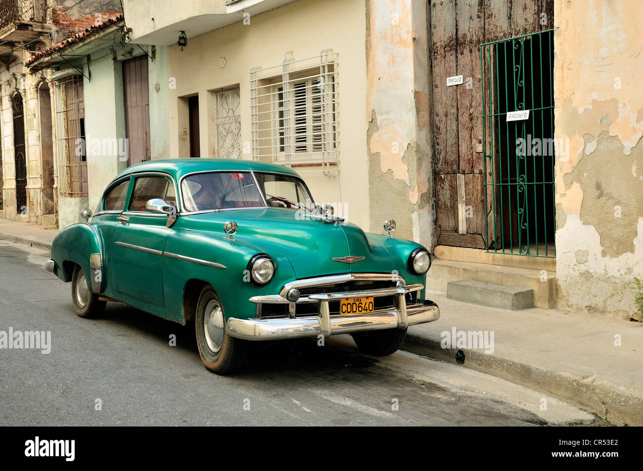 Classic car in the historic district of Camaguey, Cuba, Caribbean Stock ...