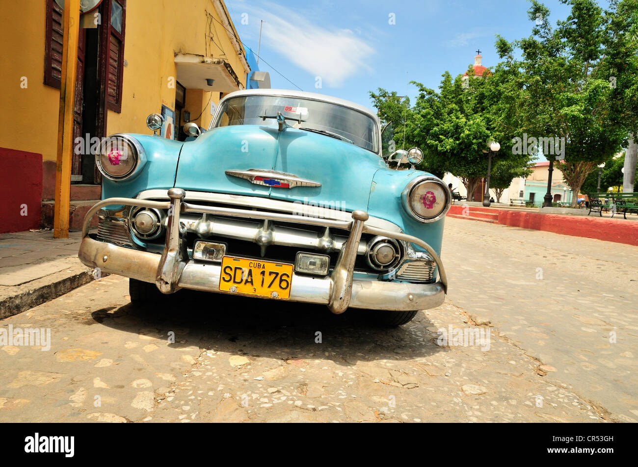 Chevrolet, classic car parked in the historic district of Trinidad ...