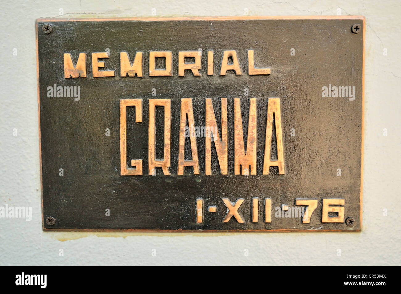Sign at the Memorial Granma at the Museo de la Revolucion or Revolution ...
