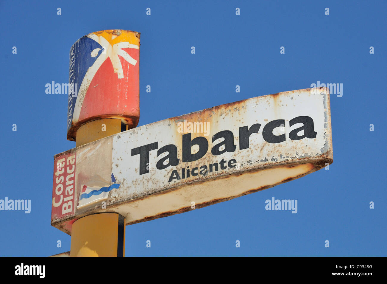 Sign at the harbor of Tabarca island, Alicante, Costa Blanca, Spain ...