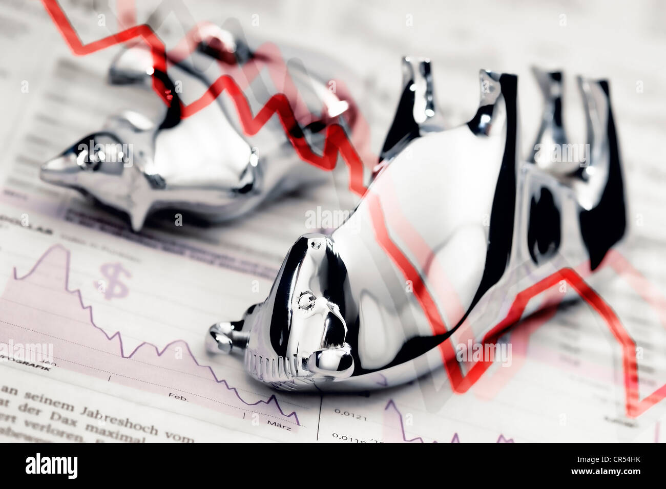 Bull and bear, symbol of the stock market, dead on their backs ...