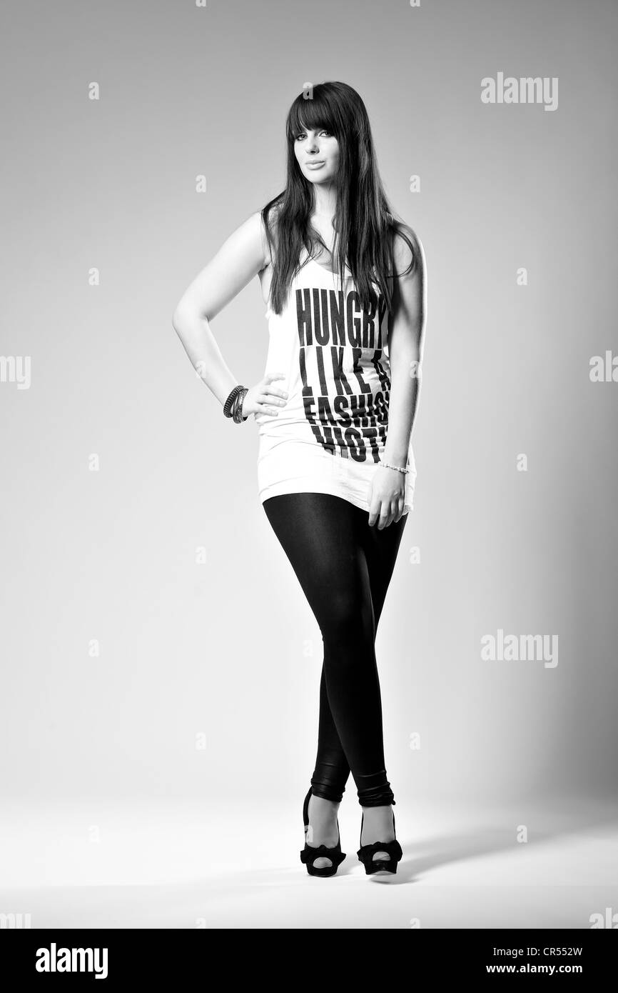 Attractive european female posing Black and White Stock Photos & Images ...