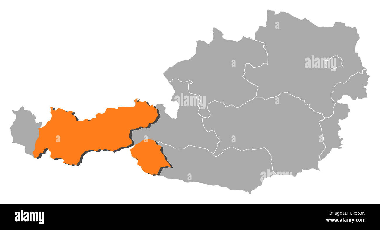 Political map of Austria with the several states where Tyrol is ...