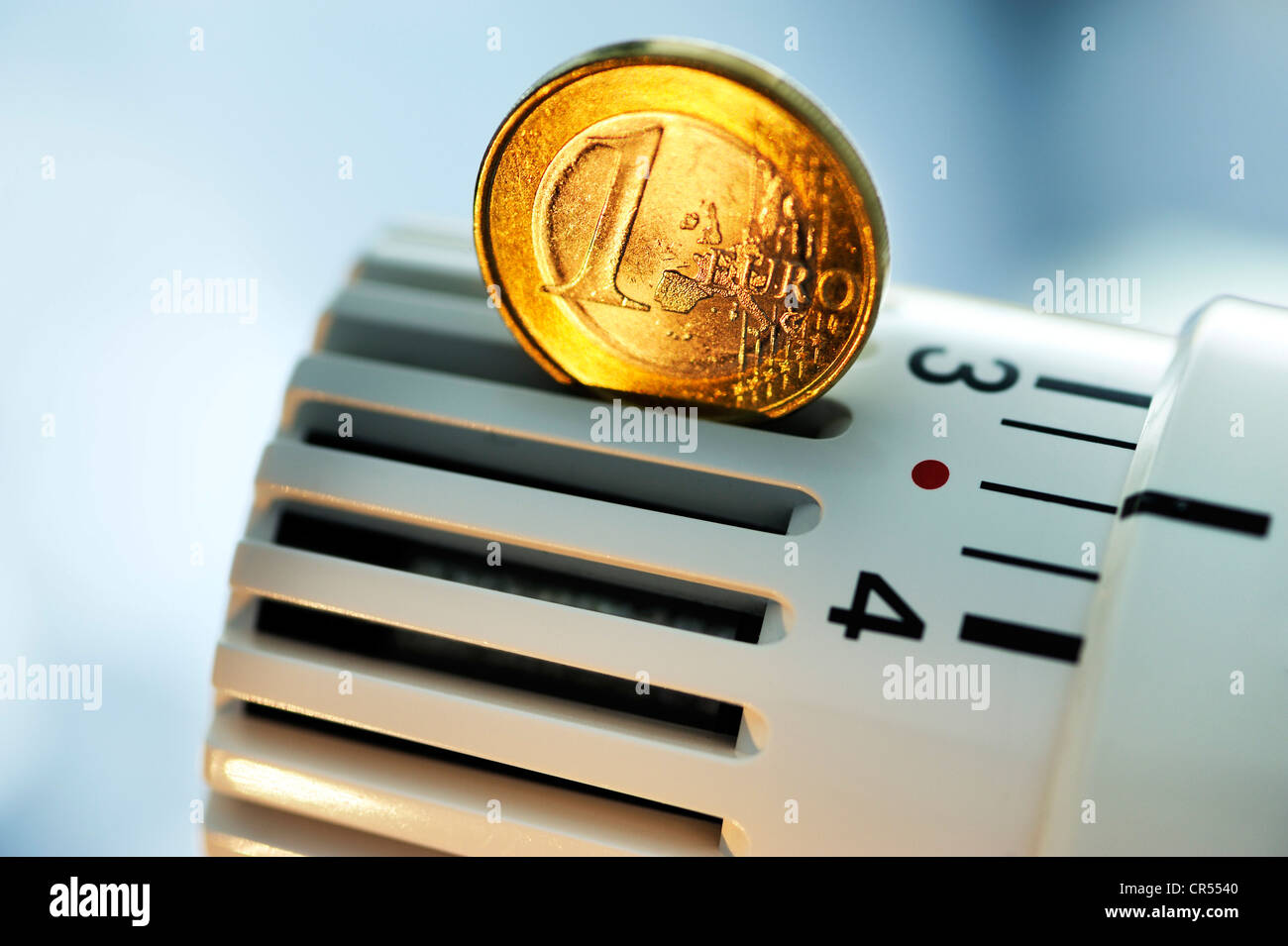 Heating thermostat with one-euro coin, symbolic image for an increase ...