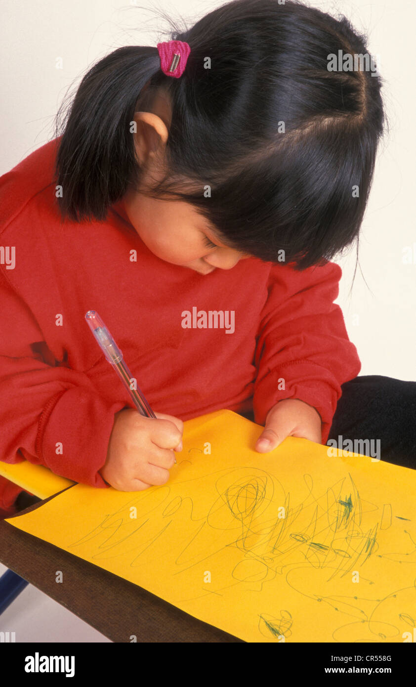 Child Scribbles On Paper